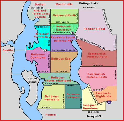 Areas of Bellevue: Downtown East Factoria / Eastgate Lakemont Newcastle